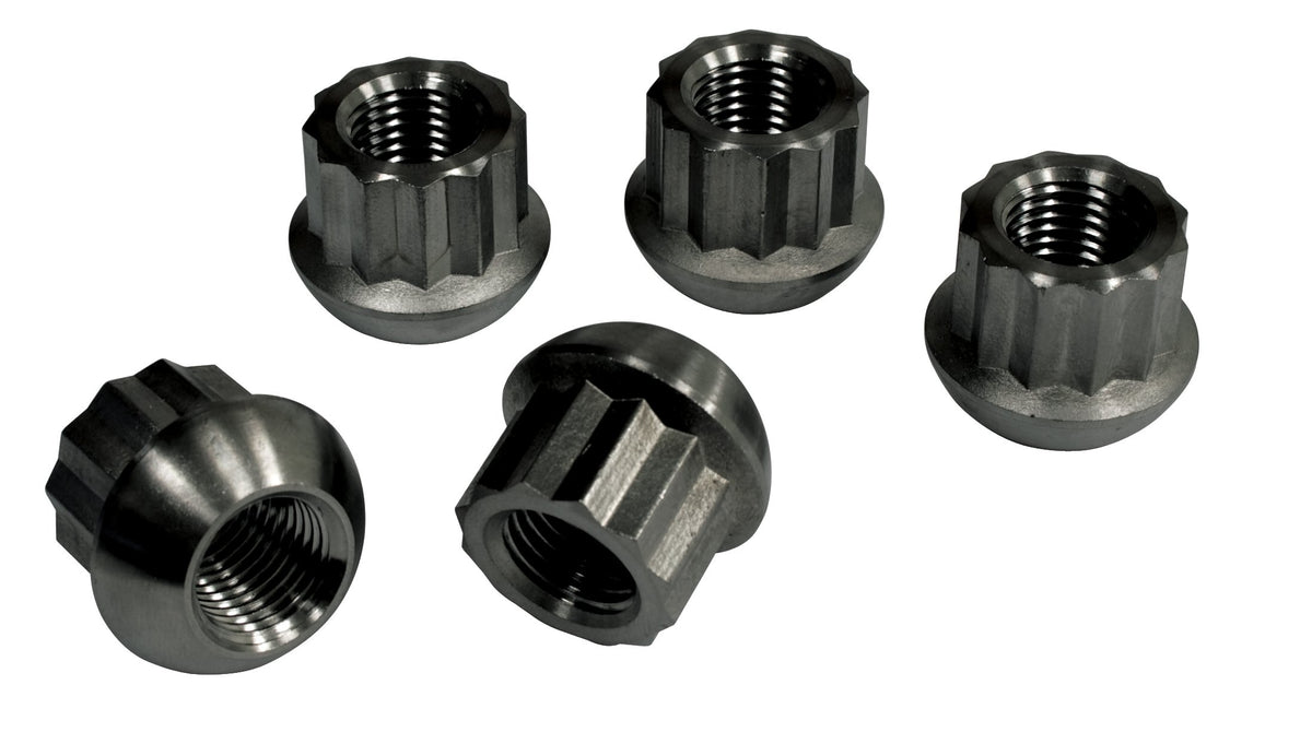 12 Point Porsche Style Alloy Lug Nuts, Black, Ball Seat, M14x1.5, Set ...